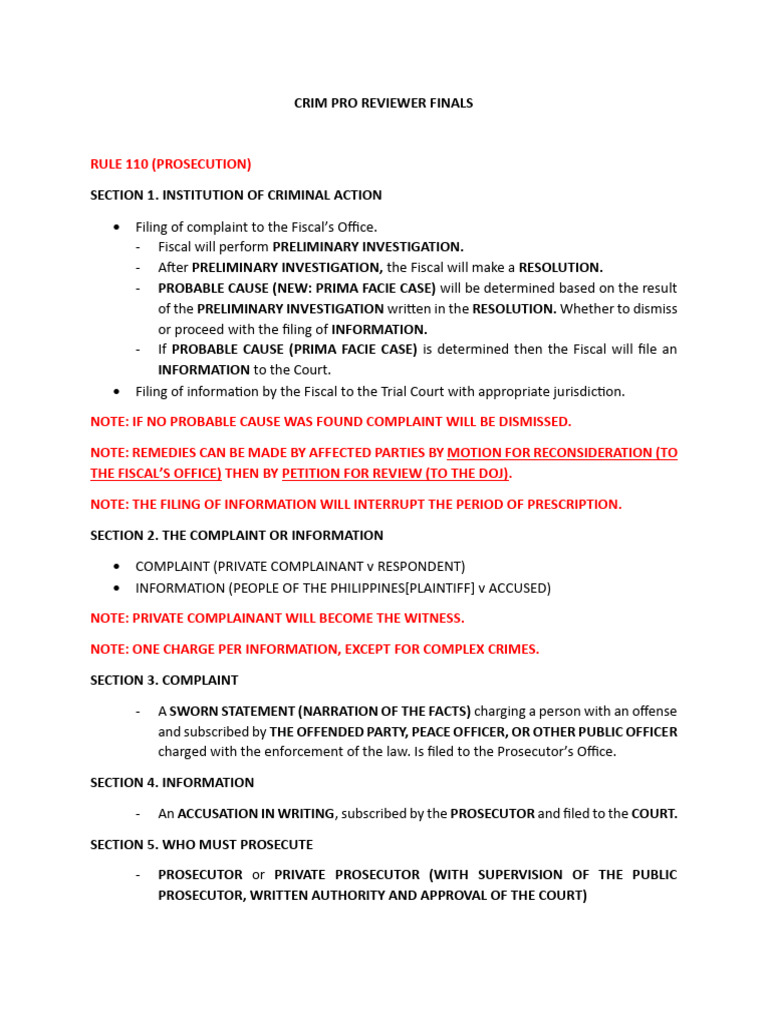 Crim Pro Reviewer Finals With Cases | PDF | Plea | Bail