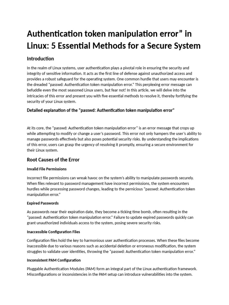 Authentication Token Manipulation Error in Linux | PDF | Security | Computer Security