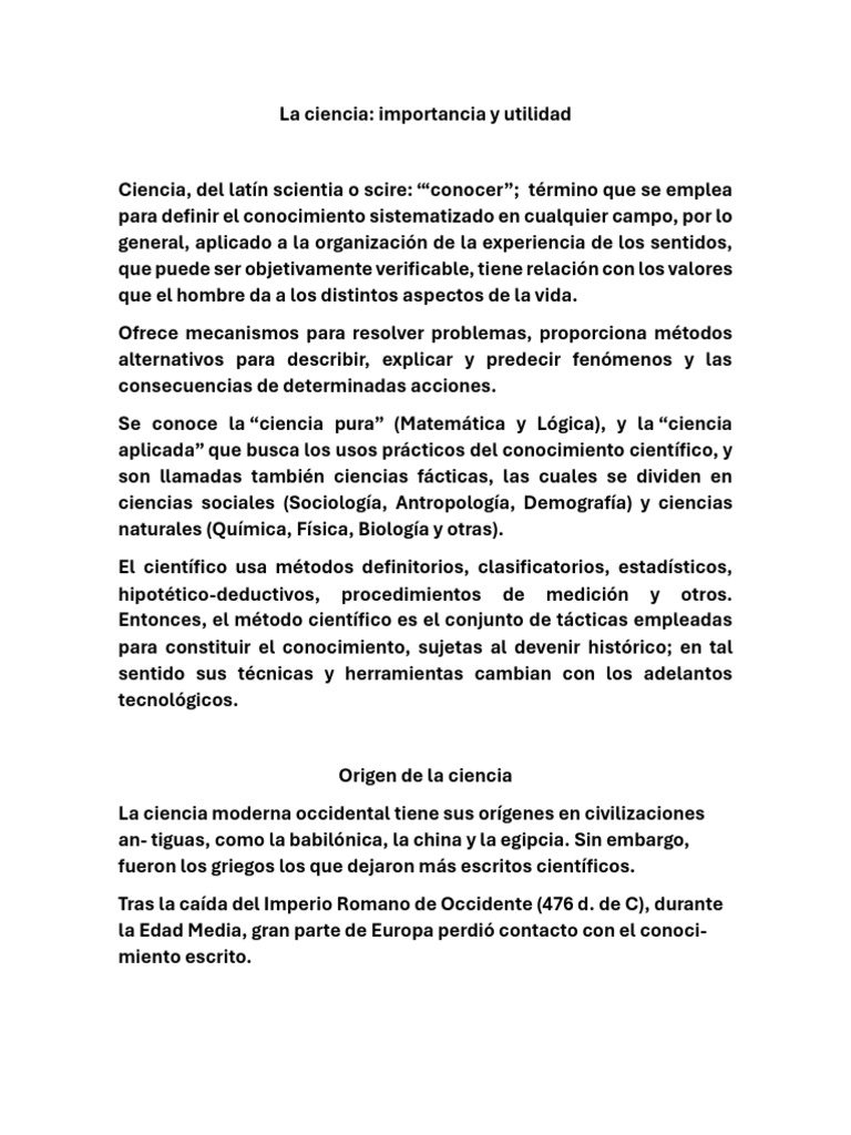 La Ciencia Importancia y Utilidad | PDF | Science | Galileo Galilei