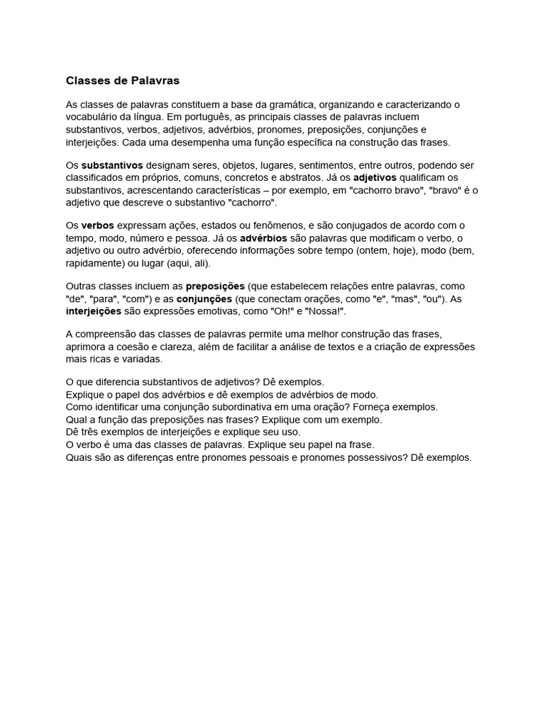Classes de Palavras | PDF