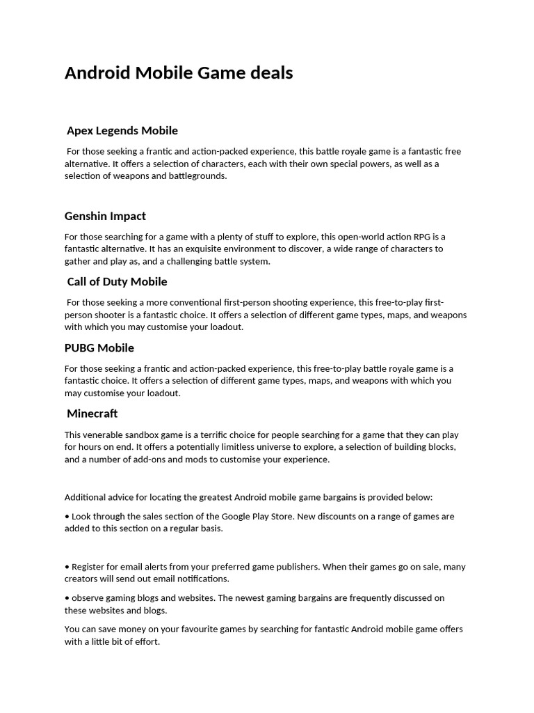 Best Android Mobile Game Deals Guide | PDF