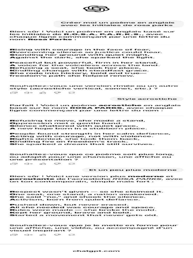 Rosa Parks Poem | PDF