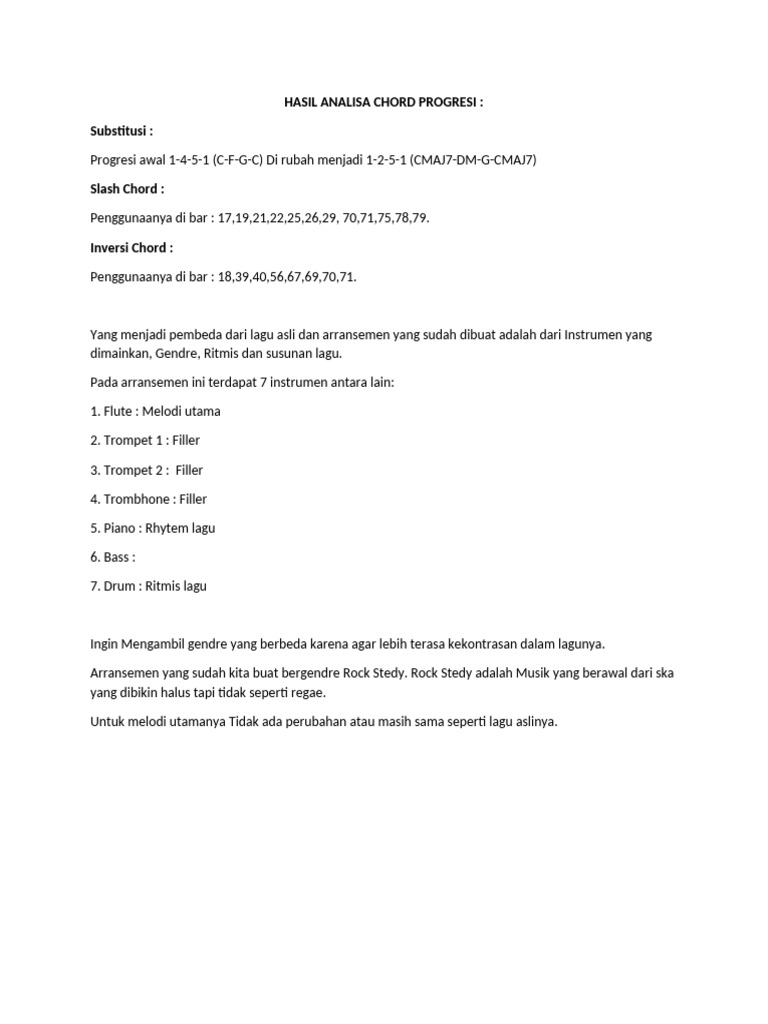 Hasil Analisa Chord Progresi | PDF