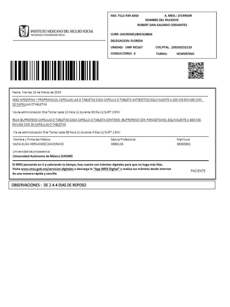 RECETA ROBERT DAN GALINDO CERVANTES | PDF