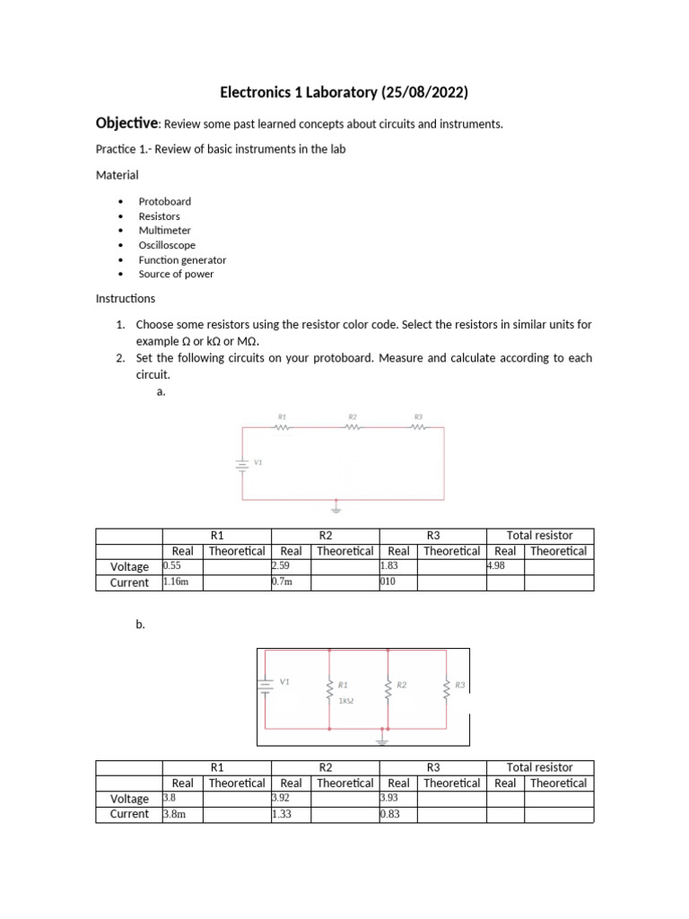 Practices 1. - Electronics 1 Laboratory 2 | PDF | Resistor ...