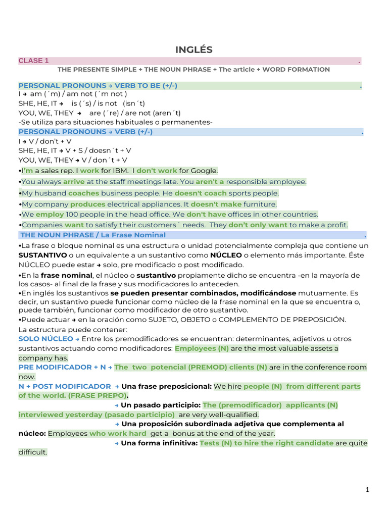 Gramática Básica del Inglés: Presente y Pasado | PDF | Verbo ...