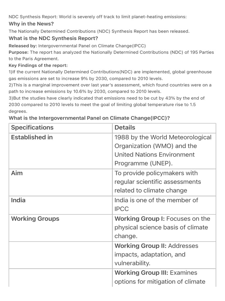 NDC Synthesis Report: World Is Severely Off Track To Limit Planet | PDF | Intergovernmental ...
