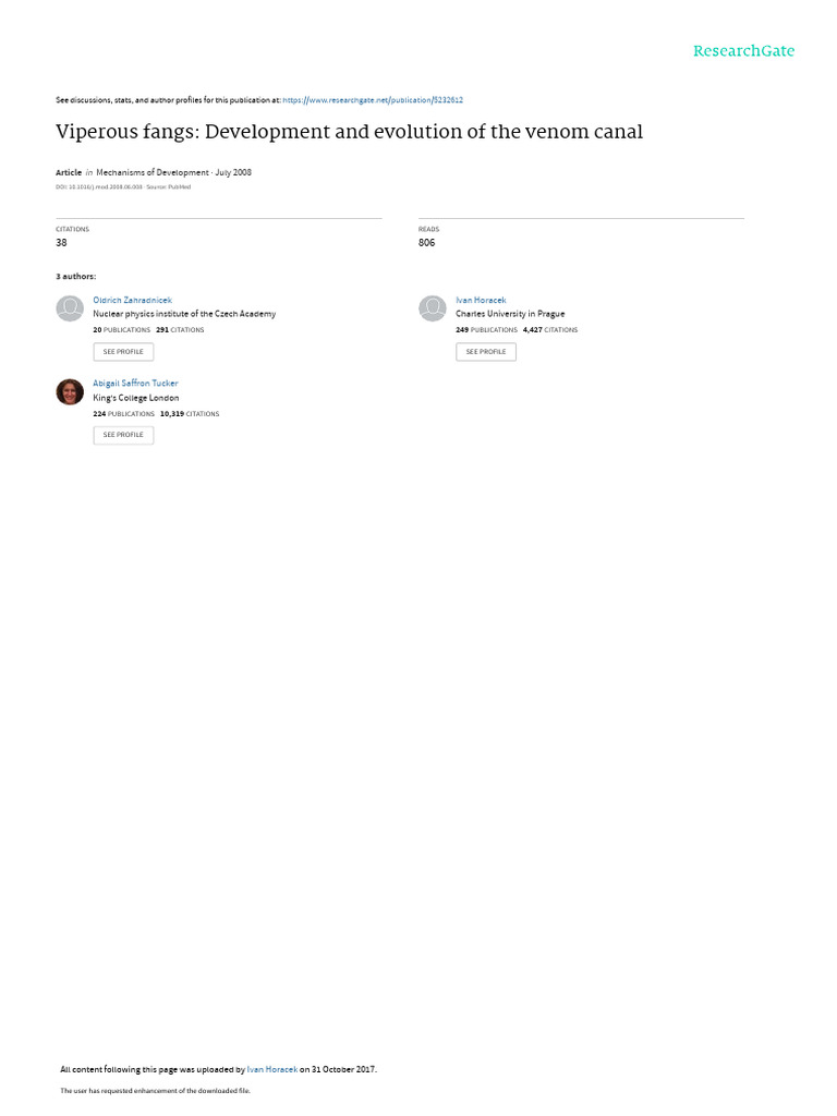 Viperous Fangs Development and Evolution of The Ve | PDF | Tooth