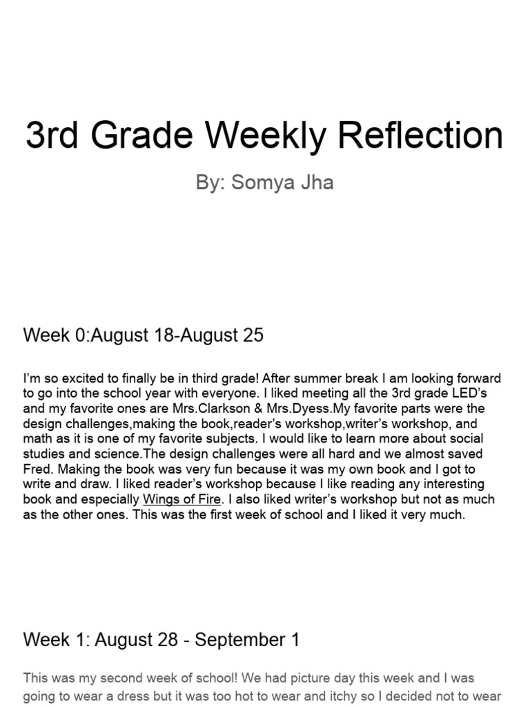 Edited - 3rd Grade Weekly Reflection 2023-2024 | PDF