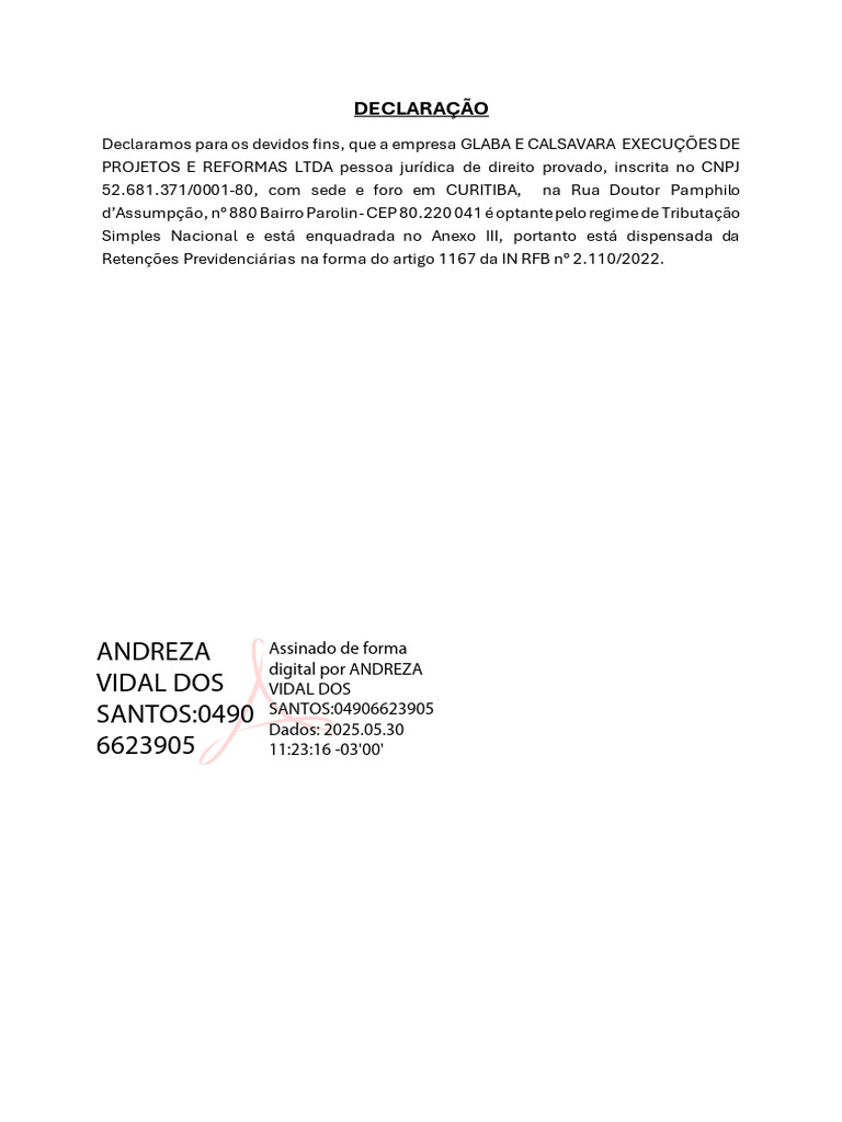 Declaraçao Glaba | PDF