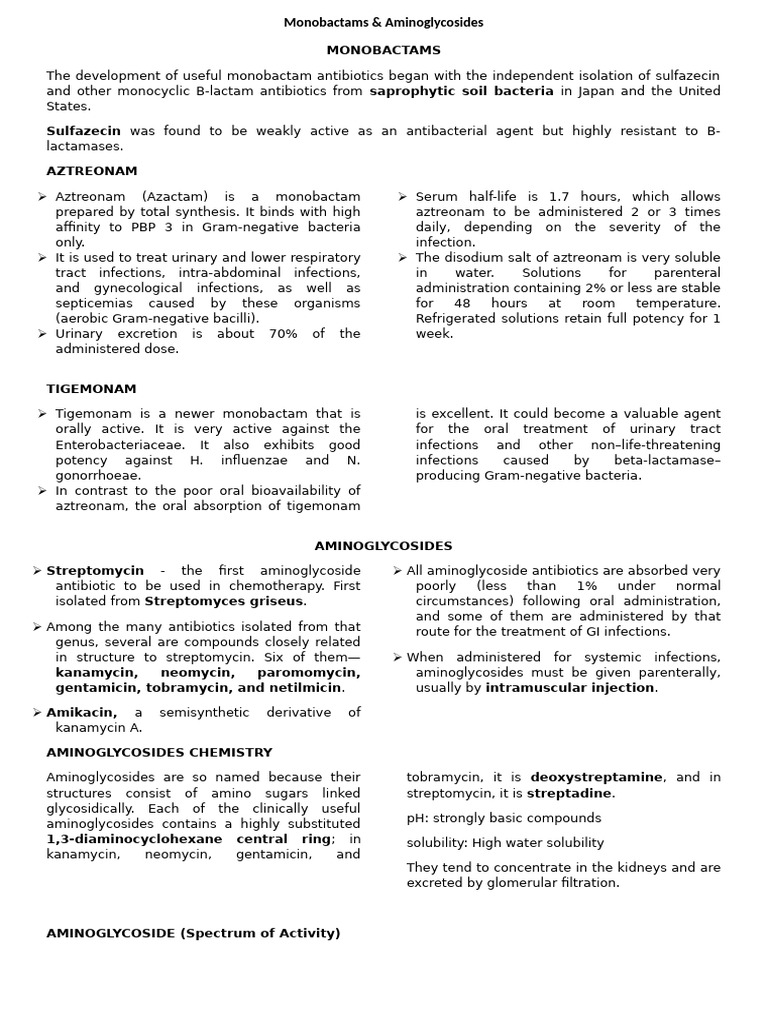 Monobactams & Aminoglycosides | PDF | Gram Negative Bacteria | Bacteria