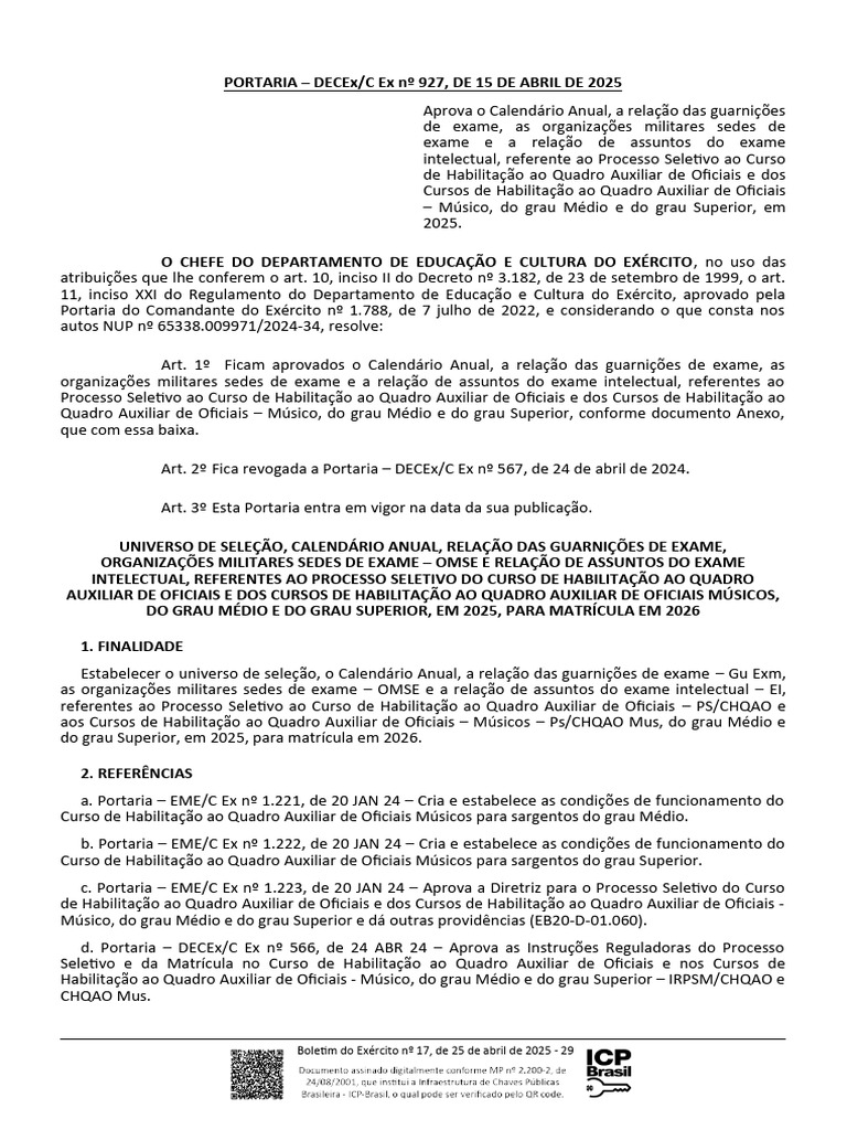 Port NR 927 15 Abr 25 Cal Anual Ps Chqao e Chqao Mus 2025 | PDF ...