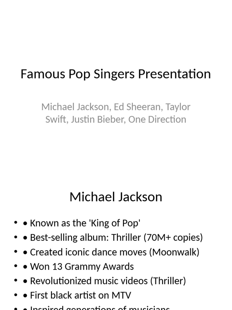 Famous Pop Singers Presentation | PDF