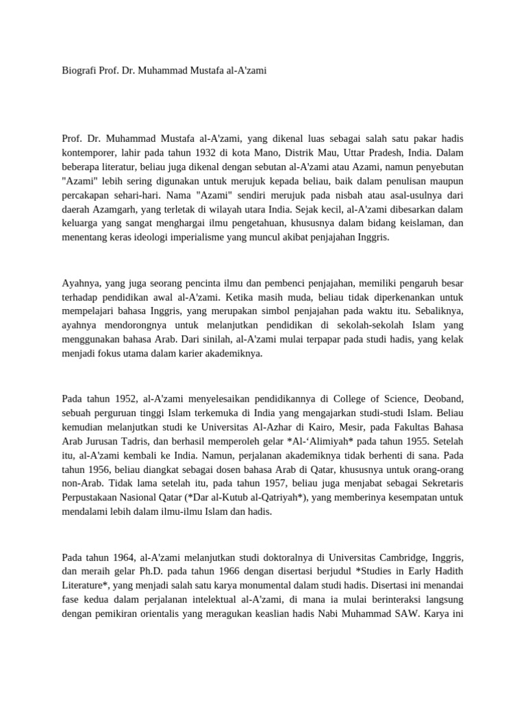 Biografi Prof Azami | PDF