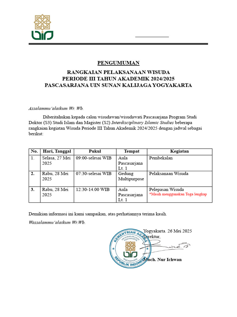 Rangkaian Kegiatan Wisuda Periode III Pascasarjana | PDF