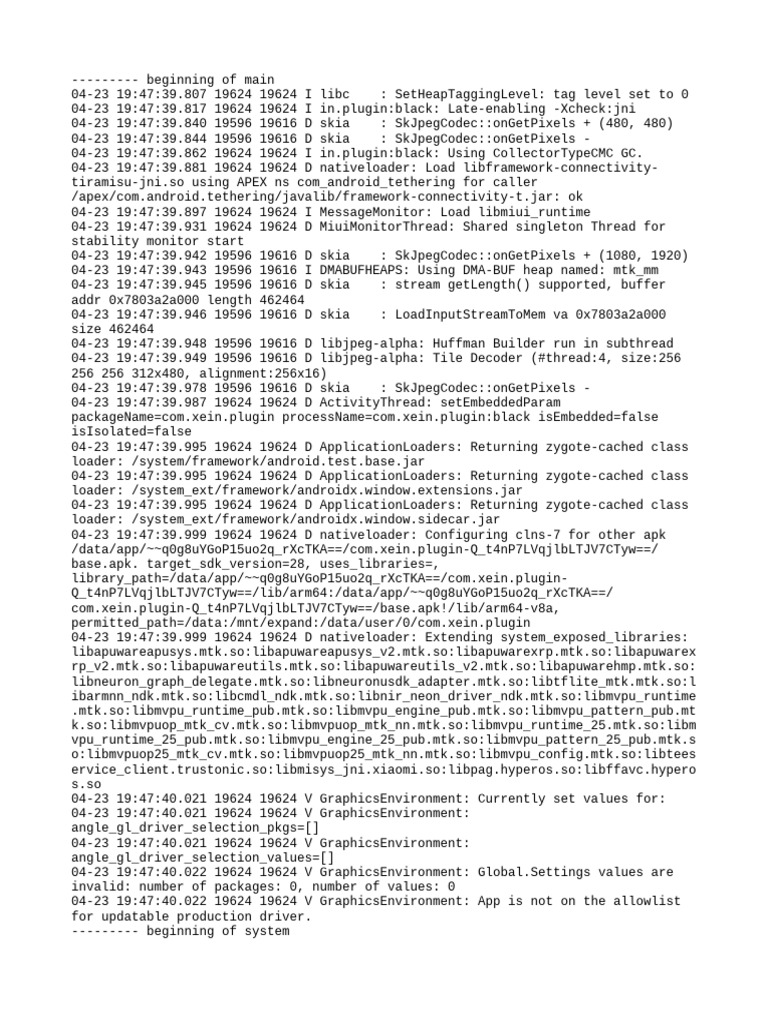 Com.xein.Plugin Logcat | PDF | String (Computer Science) | Computer Architecture
