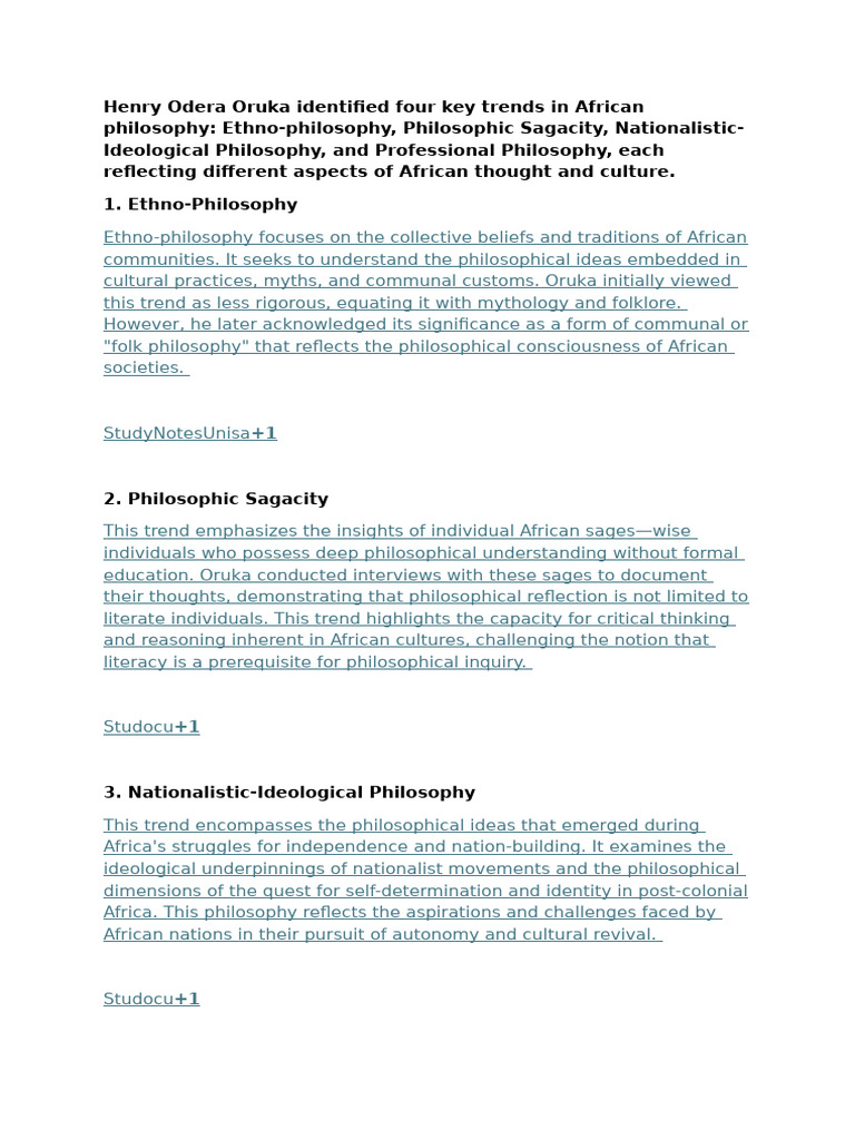 Four Trends in African Philosophy | PDF | Liberal Arts Education