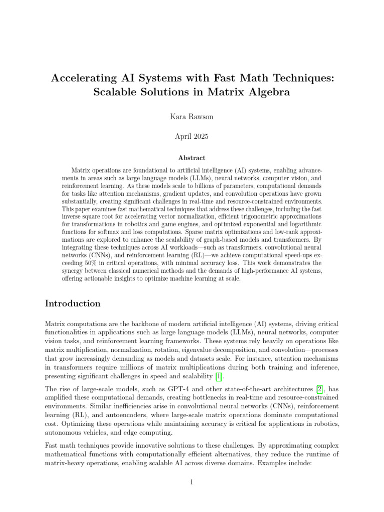 Fast Math Techniques for AI Scalability | PDF | Matrix (Mathematics ...