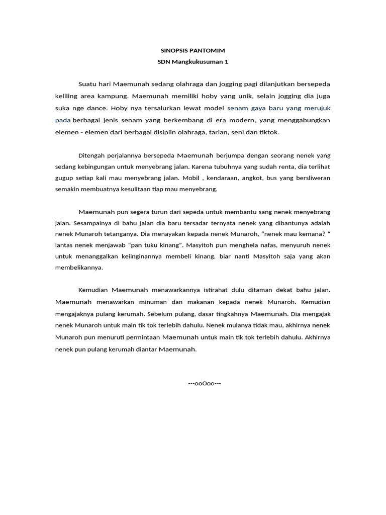 Sinopsis Pantomim SDN Mangkukusuman 1 | PDF