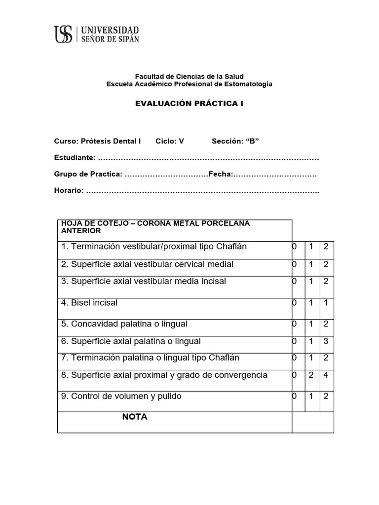 Hoja de Cotejo Evaluación Práctica I | PDF