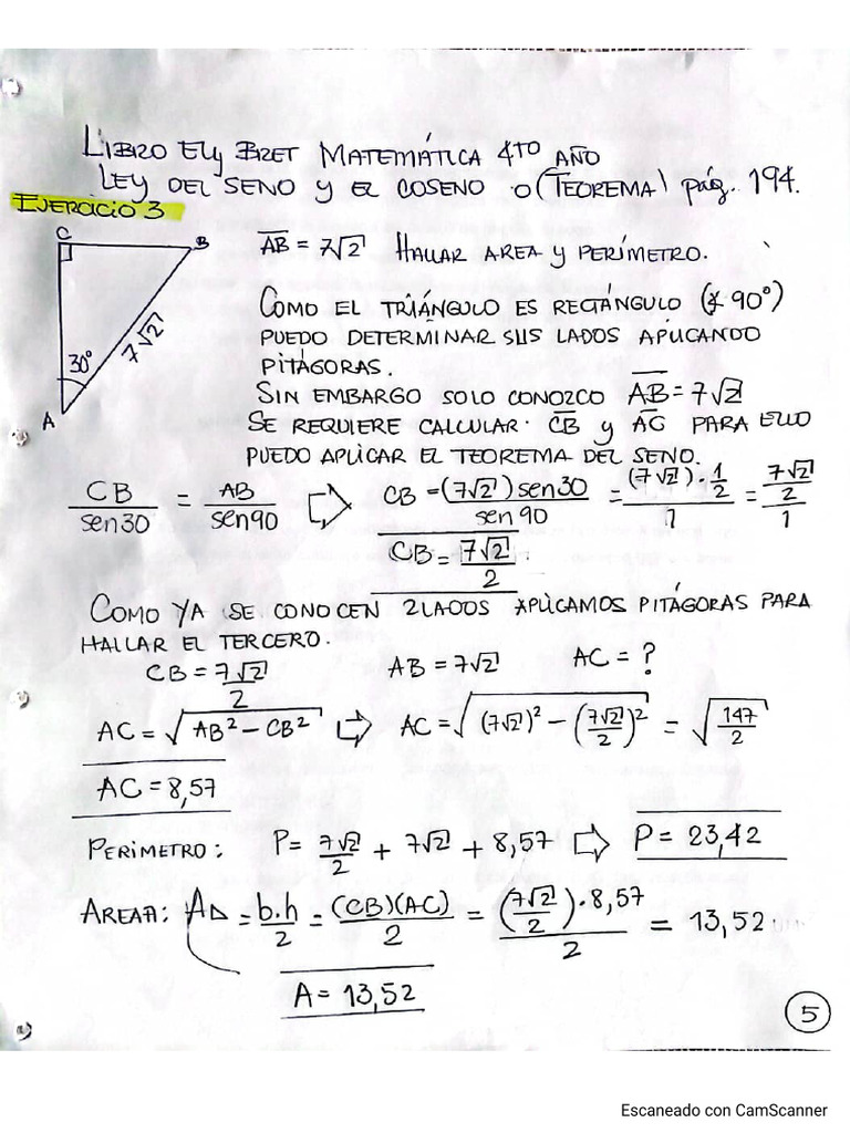 2 - Ejercicios Razones Trigon Pitágoras - Ley Del Sen | PDF