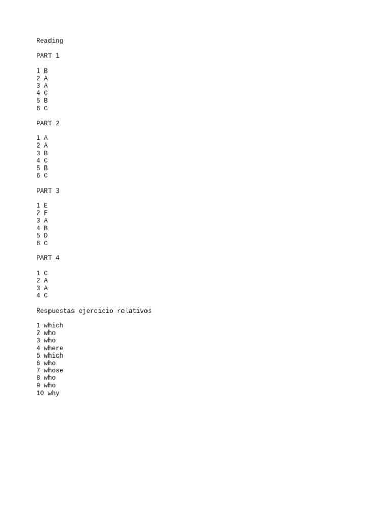 Respuestas Reading | PDF