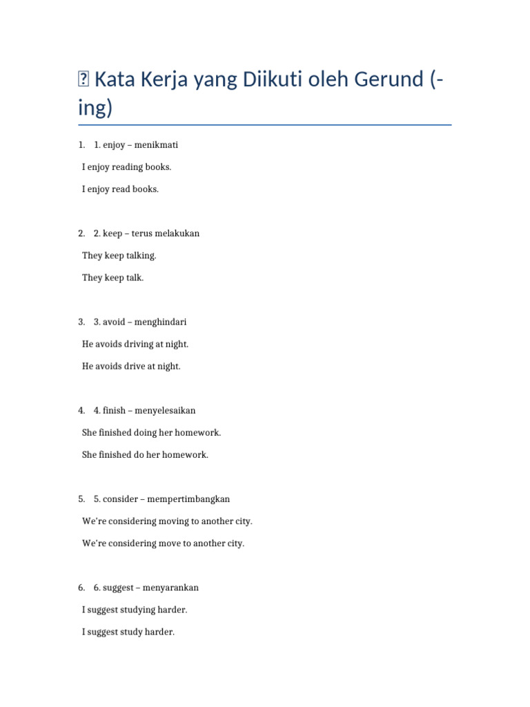 Kata Kerja Gerund - Ing | PDF