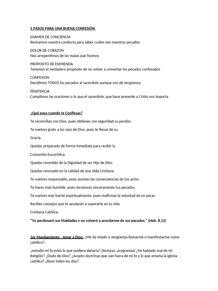 5 Pasos para Una Buena Confesión | PDF | Pecado | Oración