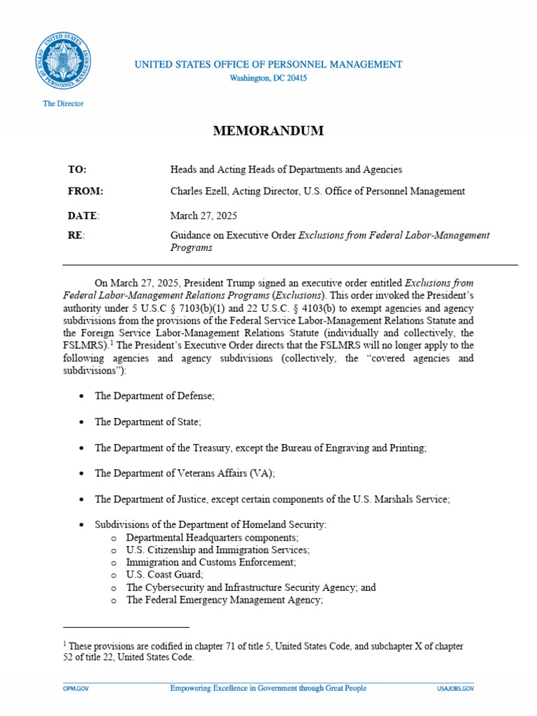OPM Guidance Memo on Exclusions from Labor Management Programs 3-27 ...