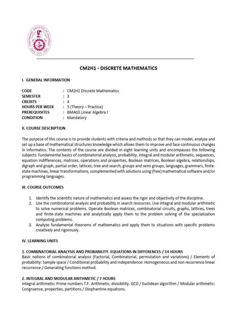 CM2H1 Discrete Mathematics | PDF | Discrete Mathematics | Combinatorics