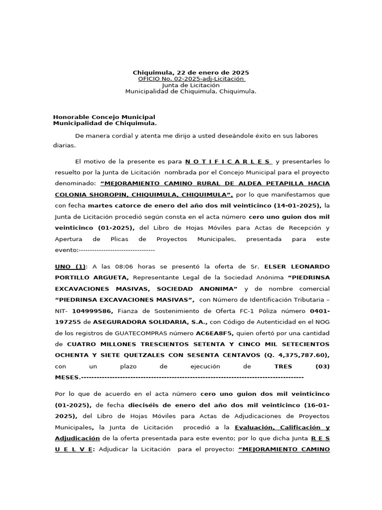 Oficio 02-2025 Calle Shoropin | PDF