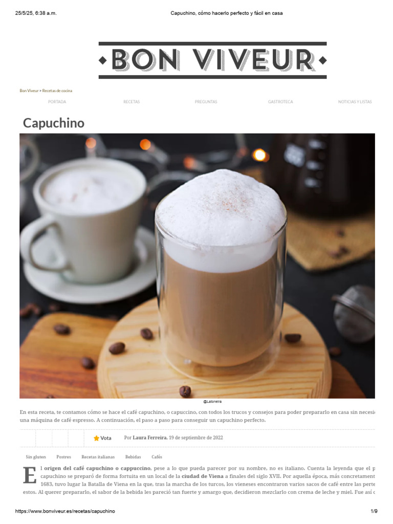 Cómo hacer un capuchino perfecto en casa | PDF | Bebidas con cafeína ...
