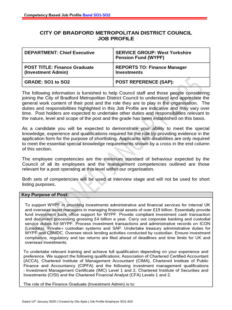 Job Profile - WYPF Finance Graduate Investment Admin Dec 2024 | PDF ...