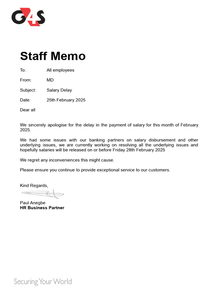 Staff Memo - Salary Delay - February 2025 | PDF