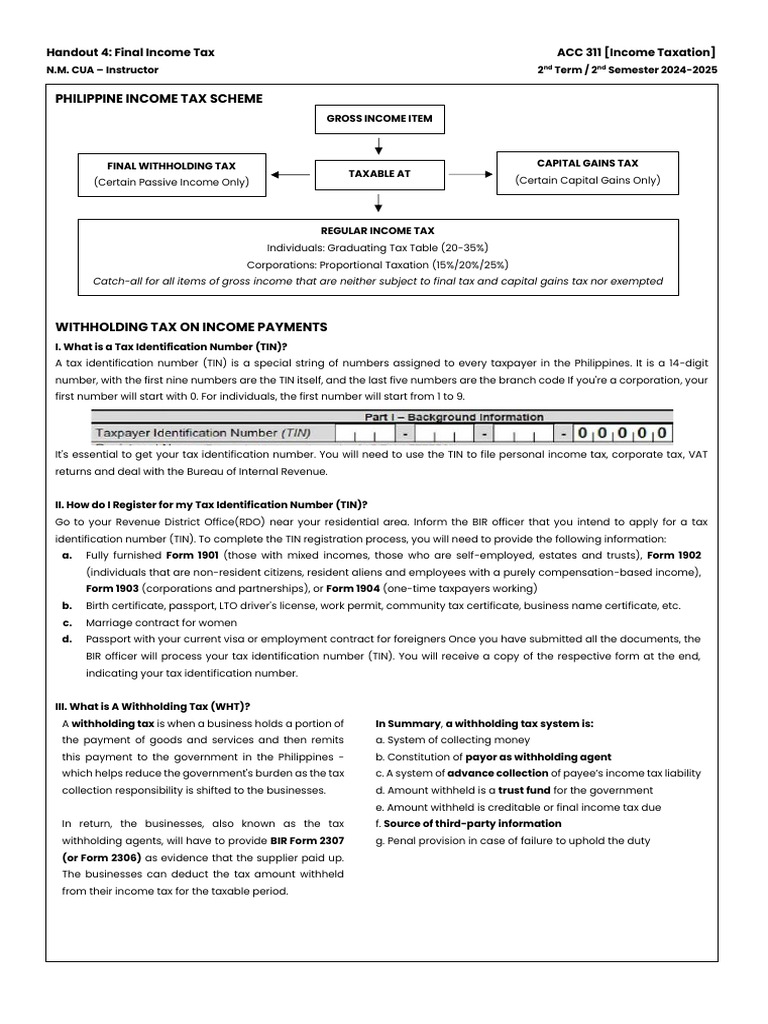 Handout 4 Final Income Tax | PDF | Income Tax | Taxes