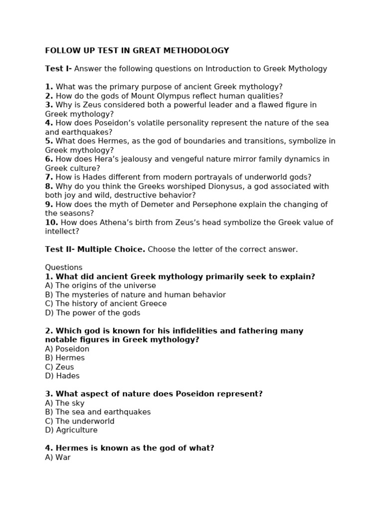 Greek Mythology Assessment Test | PDF