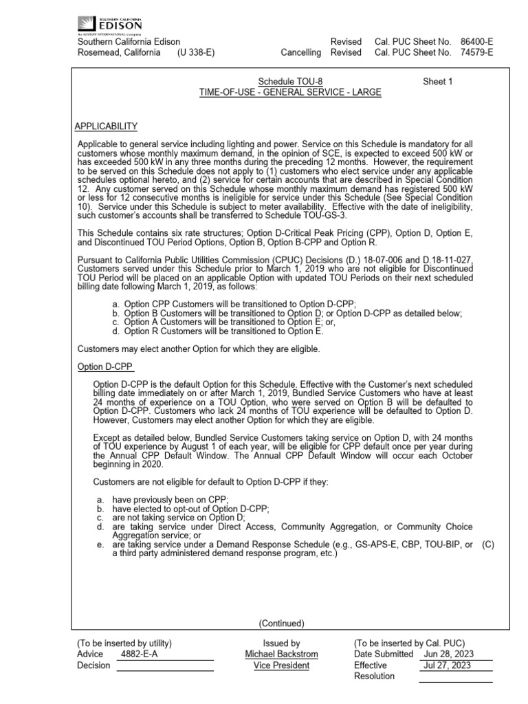 Electric Schedules Tou-8 | PDF | Exhaust Gas | Combustion