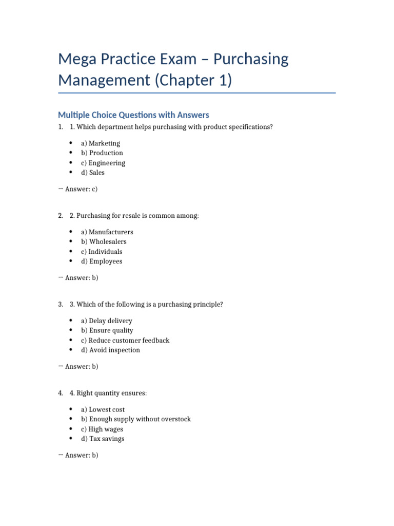Mega Test Bank Purchasing Management | PDF | Procurement | Marketing