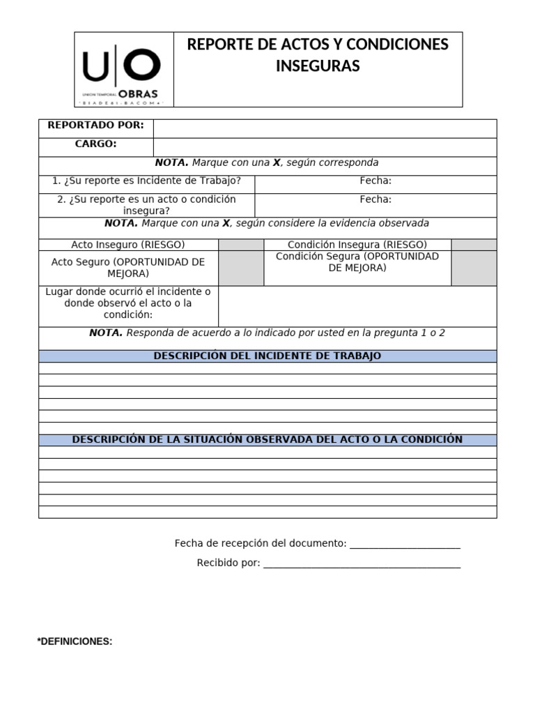 Formaro de Reporte Actos y Condiciones Inseguras | PDF | Riesgo ...