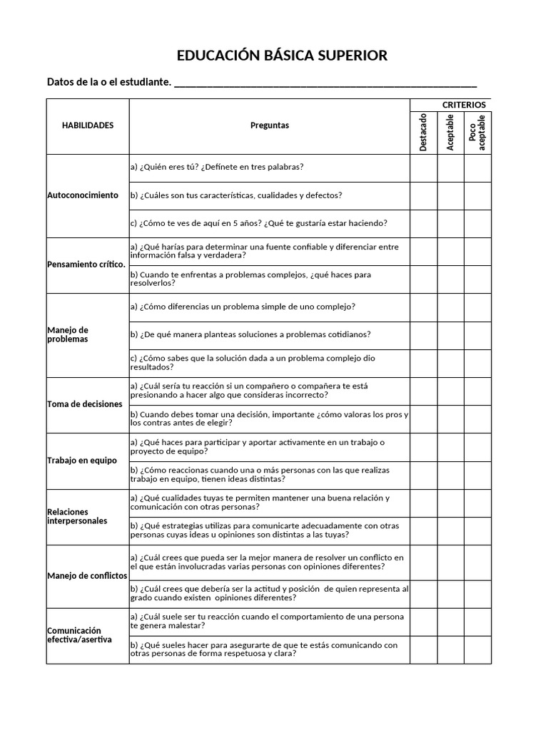 Entrevista Socioemociona SUPERIOR 9NO | PDF | Las emociones | Experiencia subjetiva