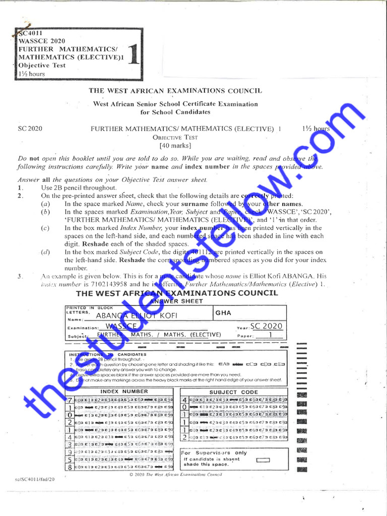 Wassce 2020 Further Mathematics | PDF