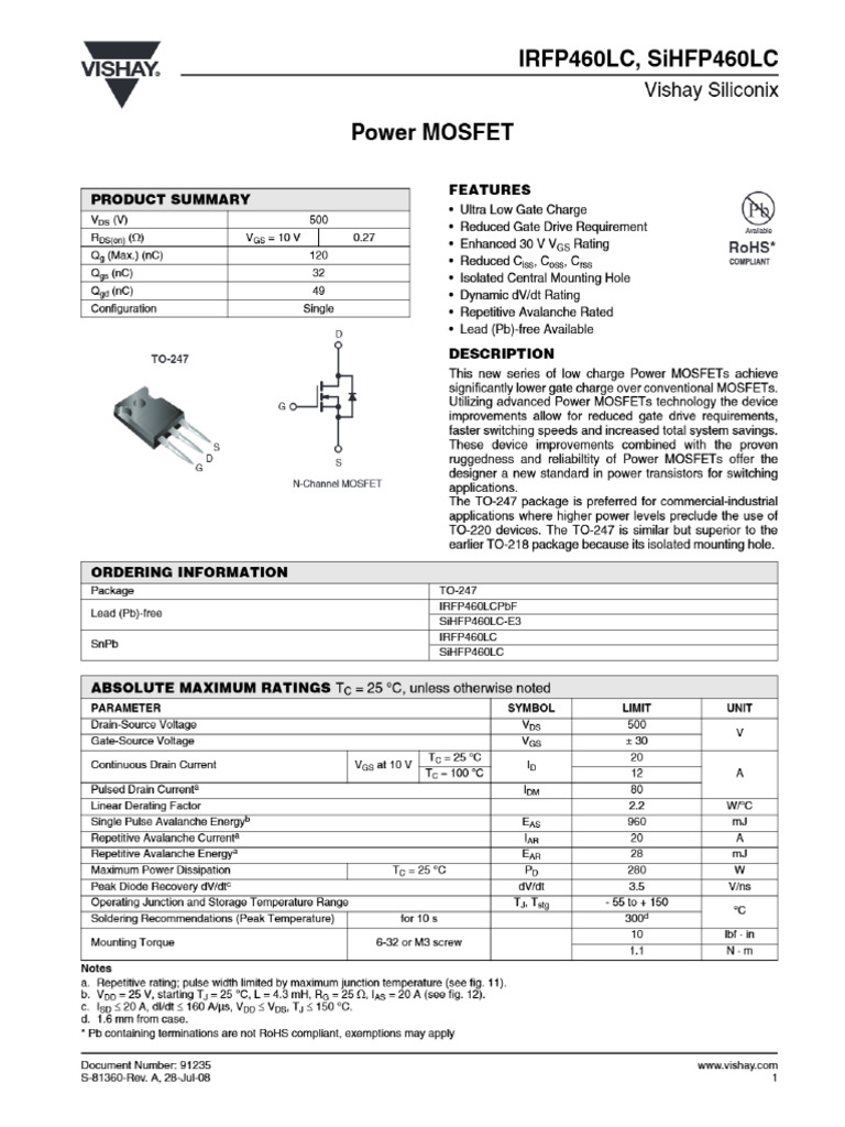 IRFP460LC Mosfet Fonte Mac | PDF