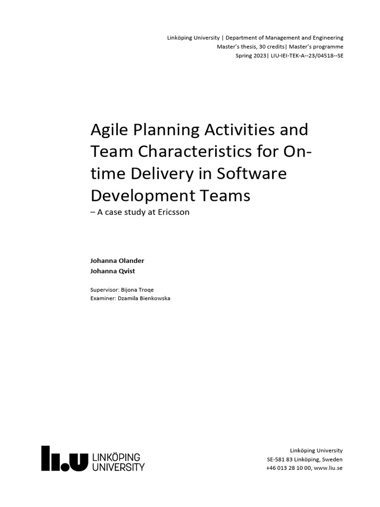 Agile Planning Activities and Team Characteristics For On-Time Delivery in Software Development ...
