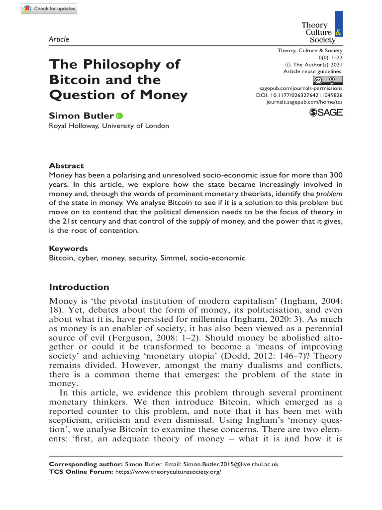 The Philosophy of Bitcoin and The Question of Mone | PDF | Value (Economics) | Money