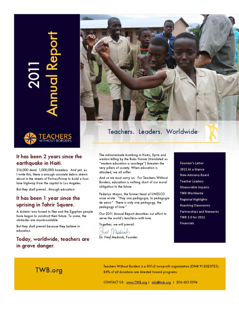 Teachers Without Borders Annual Report 2011 | PDF | Fundraising | Teachers