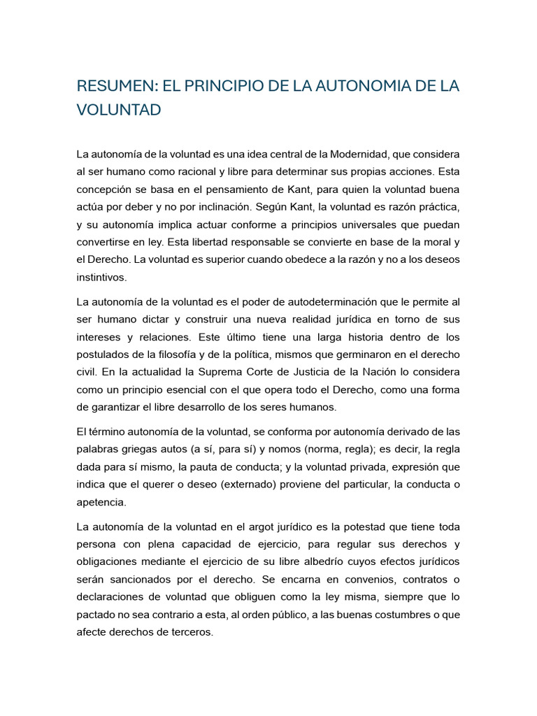 Principio de La Autonomia de La Voluntad Clinica | PDF | Autonomía ...