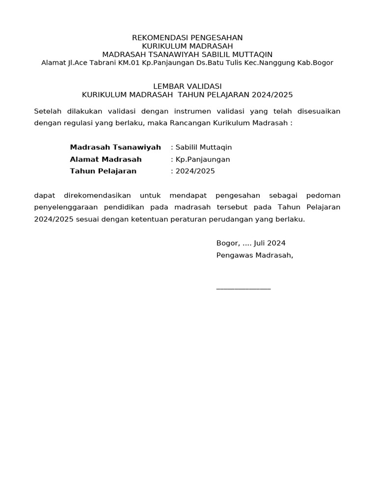 Validasi Dan Rekomendasi Kurikulum | PDF