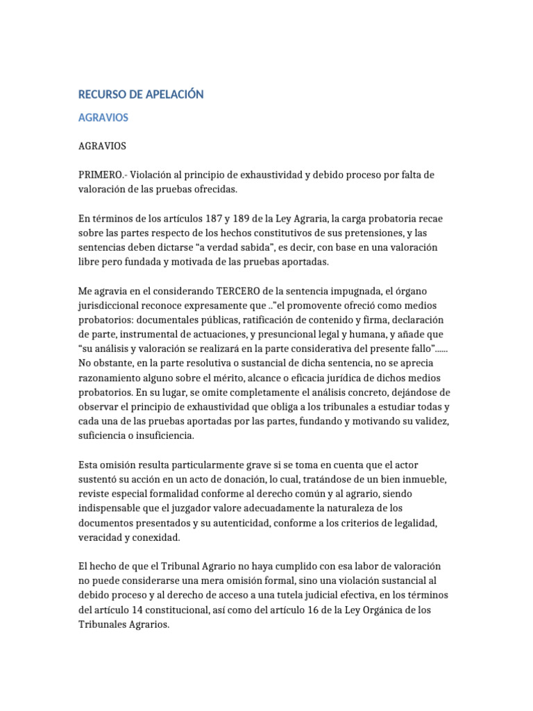 Agravios Recurso Apelacion | PDF | Caso de ley | Debido al proceso