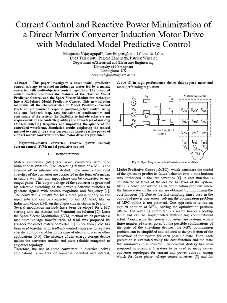 Current Control and Reactive Power Minimization of A Direct Matrix Converter Induction Motor ...