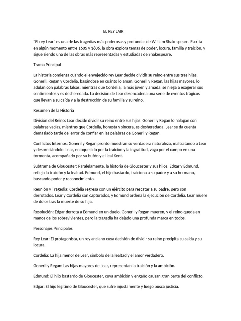 Resumen de El Rey Lear de Shakespeare | PDF | Rey Lear